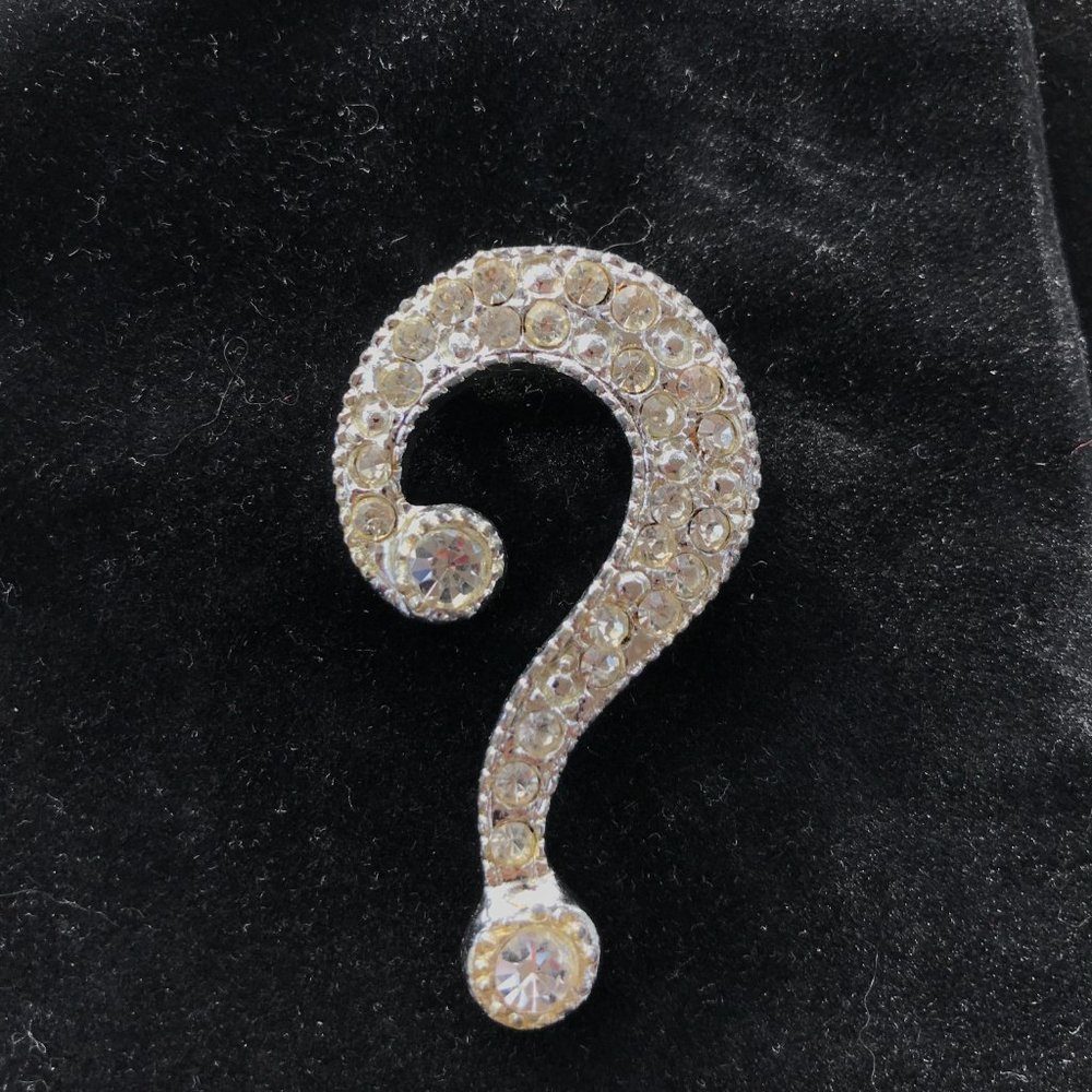 Rhinestone Question Mark Novelty Pin Brooch - Gem